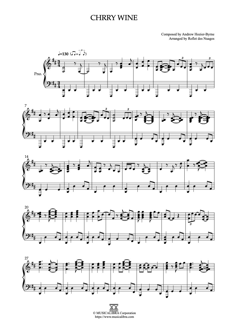 [PIANO SOLO SHEET MUSIC] Cherry Wine : MUSICALIBRA
