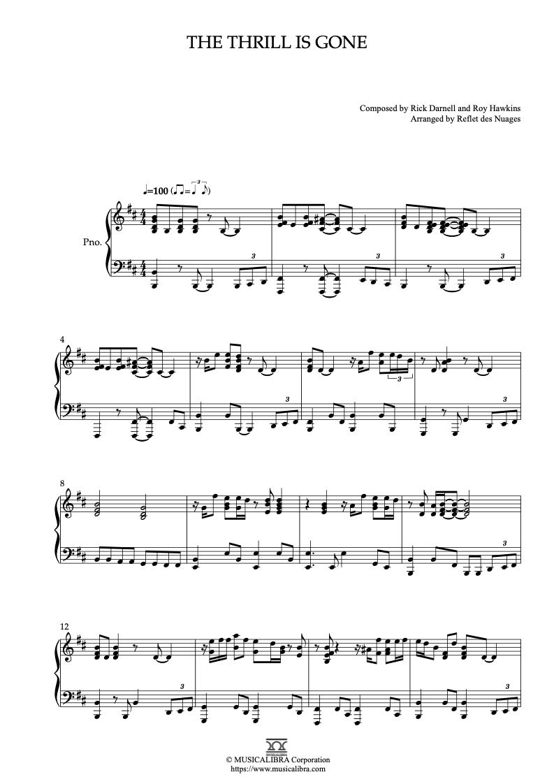 [PIANO SOLO 악보] The Thrill Is Gone 피아노 편곡 악보 : MUSICALIBRA KOREA