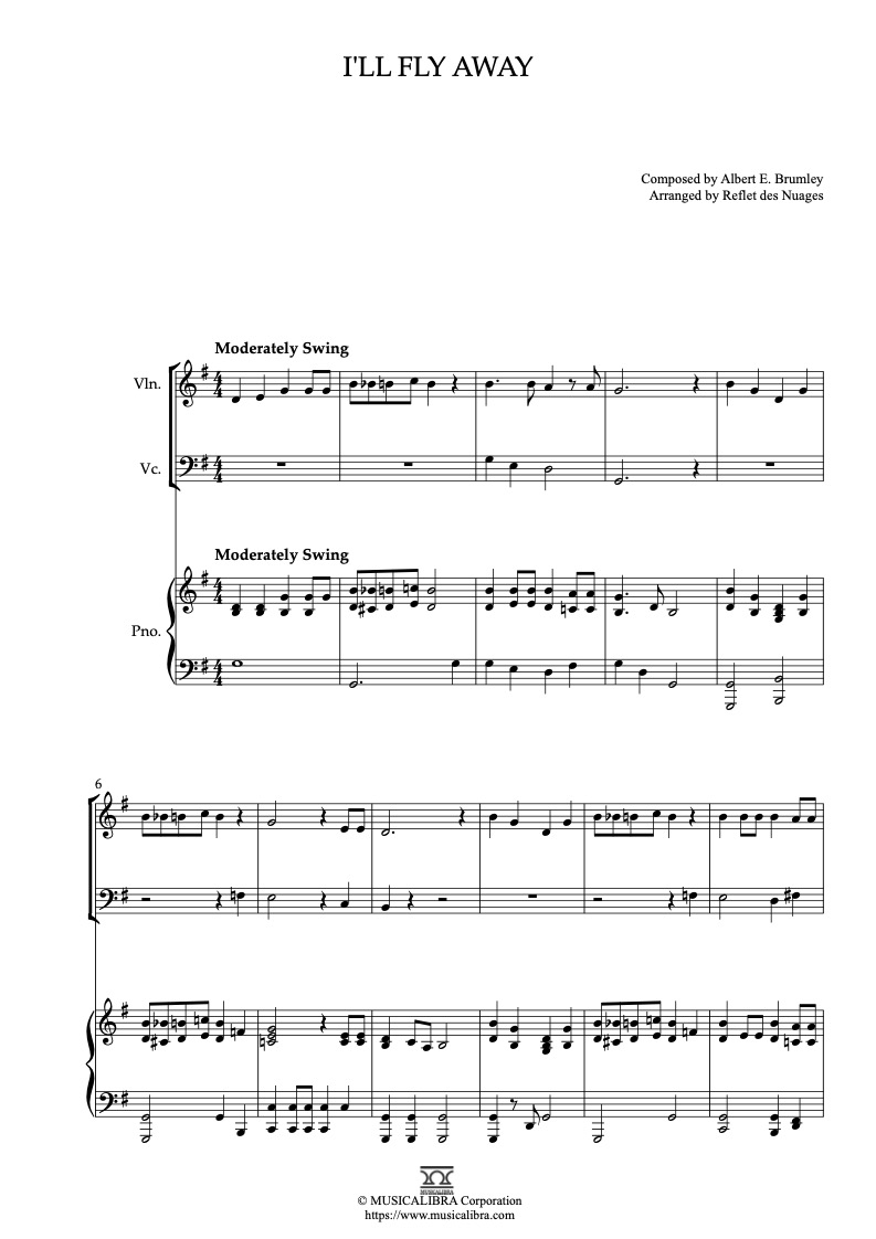 [TRIO SHEET MUSIC] I'll Fly Away - Violin, Cello and Piano Chamber ...