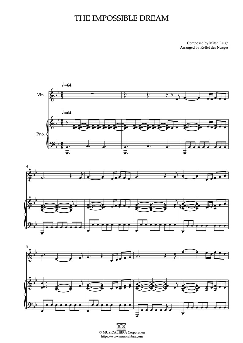 [DUET SHEET MUSIC] The Impossible Dream - Violin and Piano Chamber ...