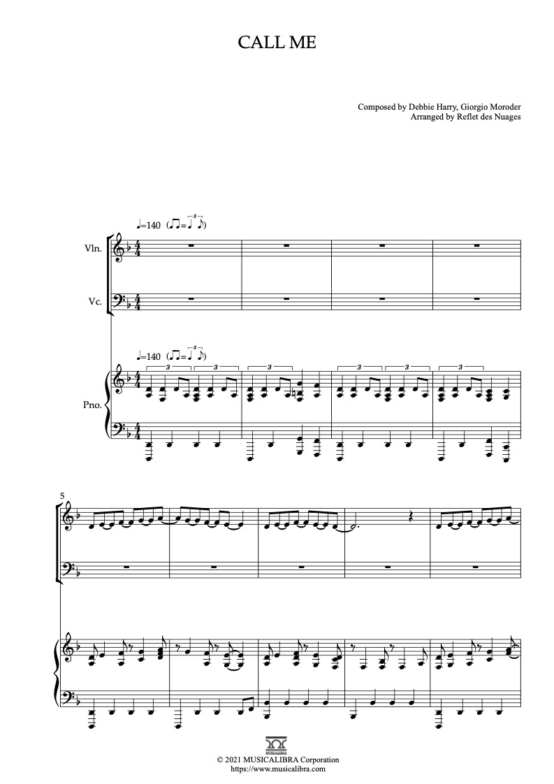 [TRIO SHEET MUSIC] Call Me - Violin, Cello and Piano Chamber Ensemble ...