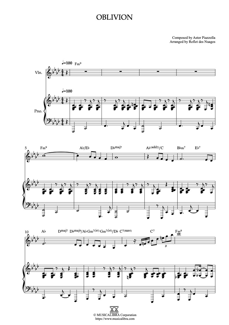 [DUET SHEET MUSIC] Oblivion - Violin and Piano Chamber Ensemble : MUSICALIBRA