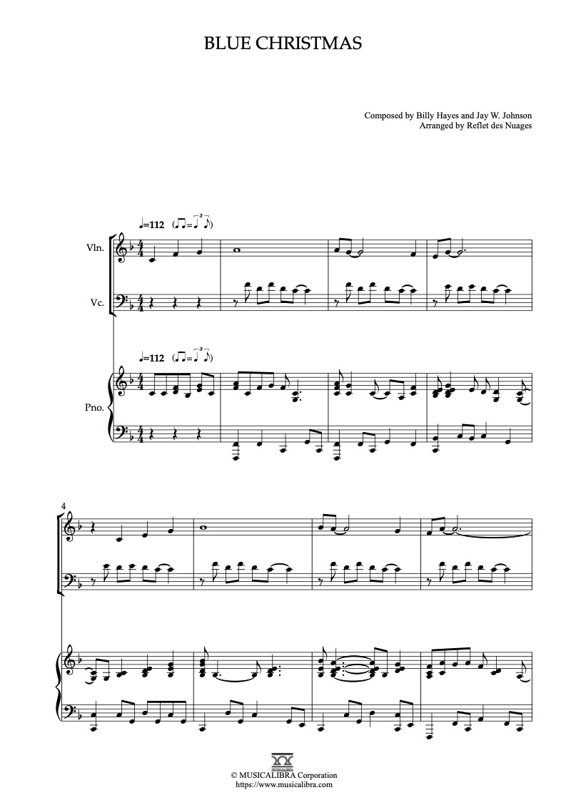 [TRIO SHEET MUSIC] Blue Christmas - Violin, Cello and Piano Chamber ...