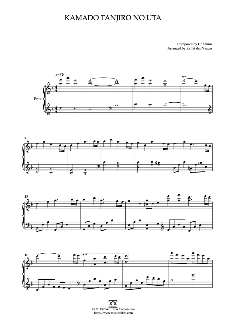 [PIANO SOLO SHEET MUSIC] Kamado Tanjiro no Uta : MUSICALIBRA