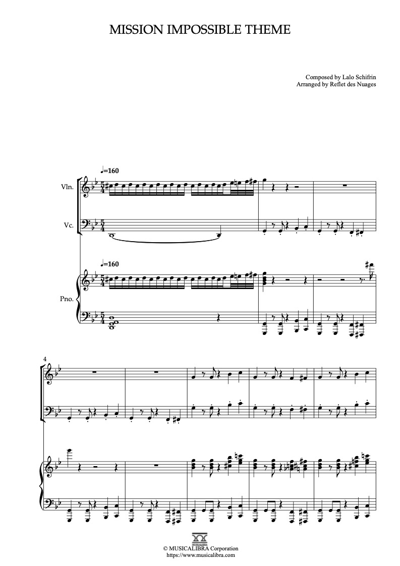 [TRIO SHEET MUSIC] Mission Impossible Theme - Violin, Cello and Piano ...