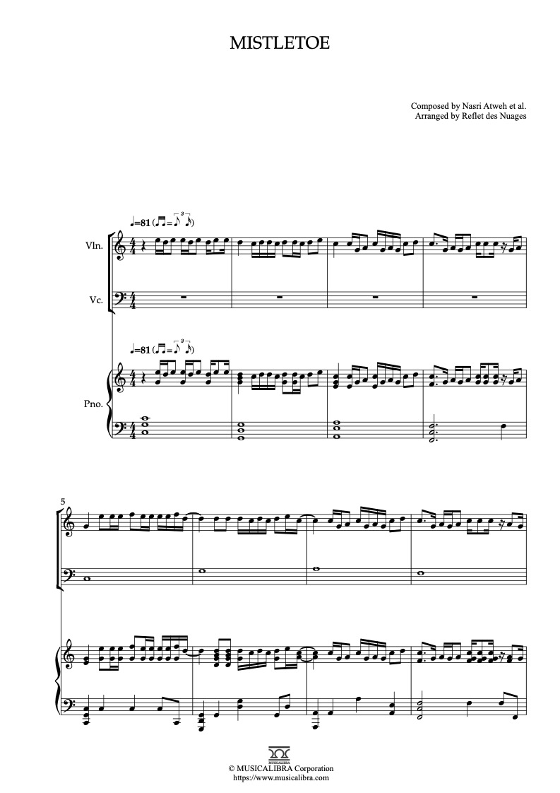 [TRIO SHEET MUSIC] Mistletoe(Justin Bieber) - Violin, Cello and Piano ...