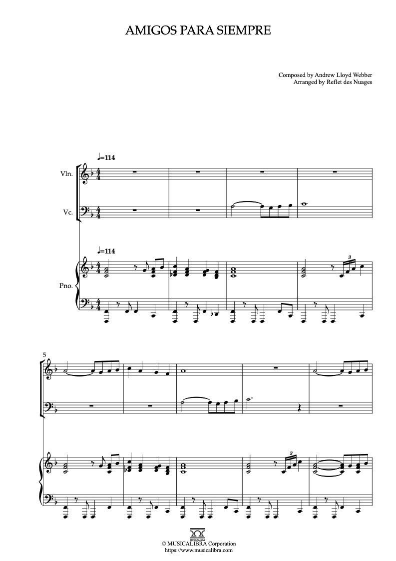 [TRIO SHEET MUSIC] Amigos para siempre - Violin, Cello and Piano Chamber Ensemble : MUSICALIBRA