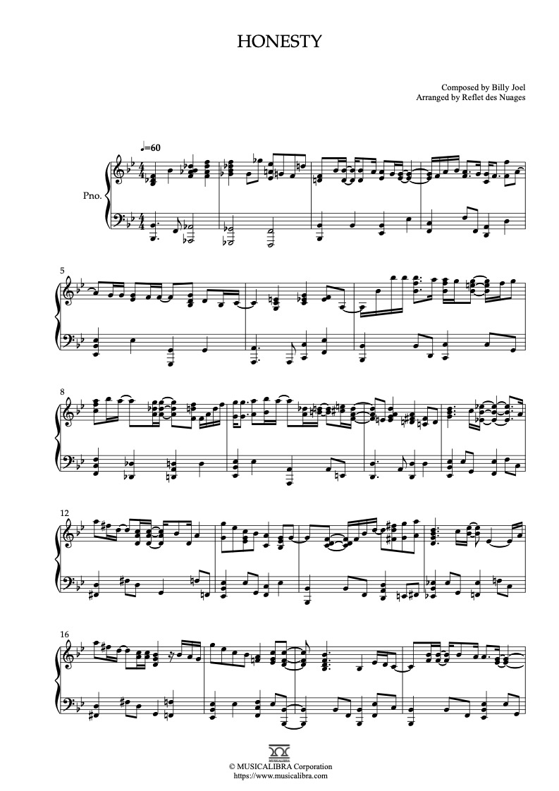 [PIANO SOLO SHEET MUSIC] Honesty : MUSICALIBRA