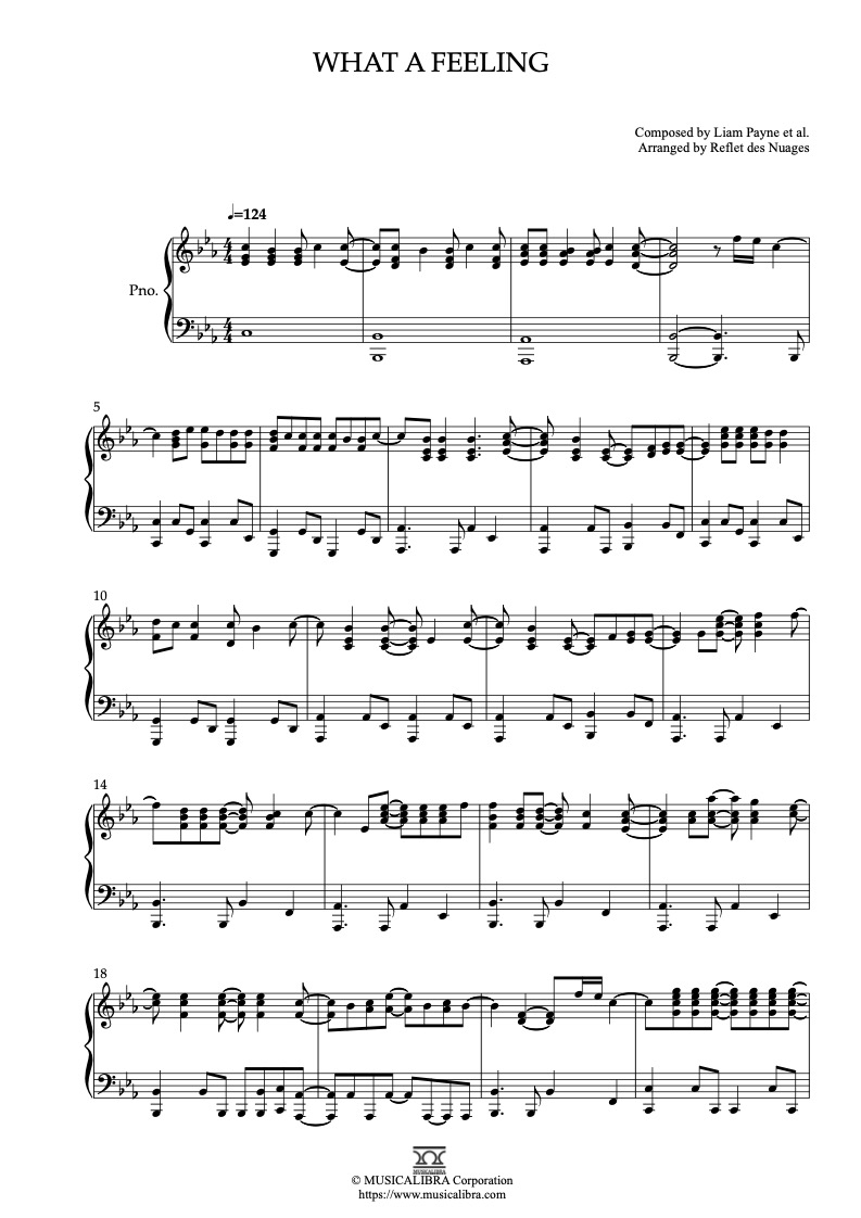 [PIANO SOLO SHEET MUSIC] What a Feeling : MUSICALIBRA