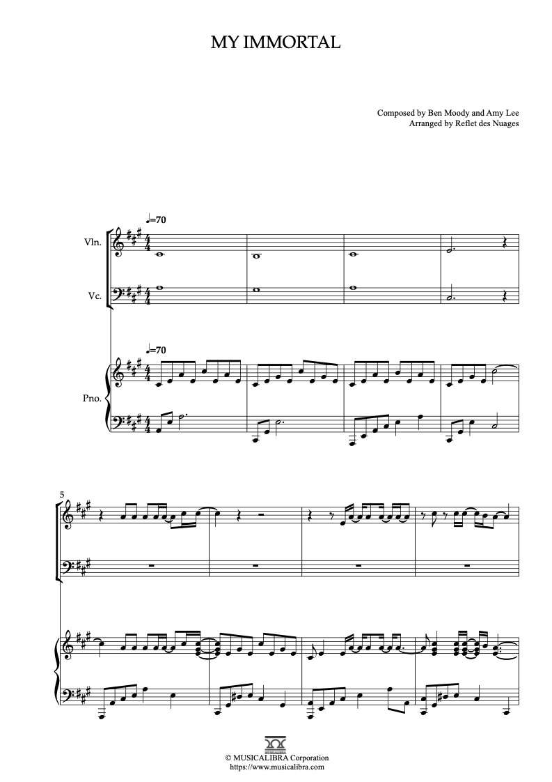 [TRIO SHEET MUSIC] My Immortal - Violin, Cello and Piano Chamber ...