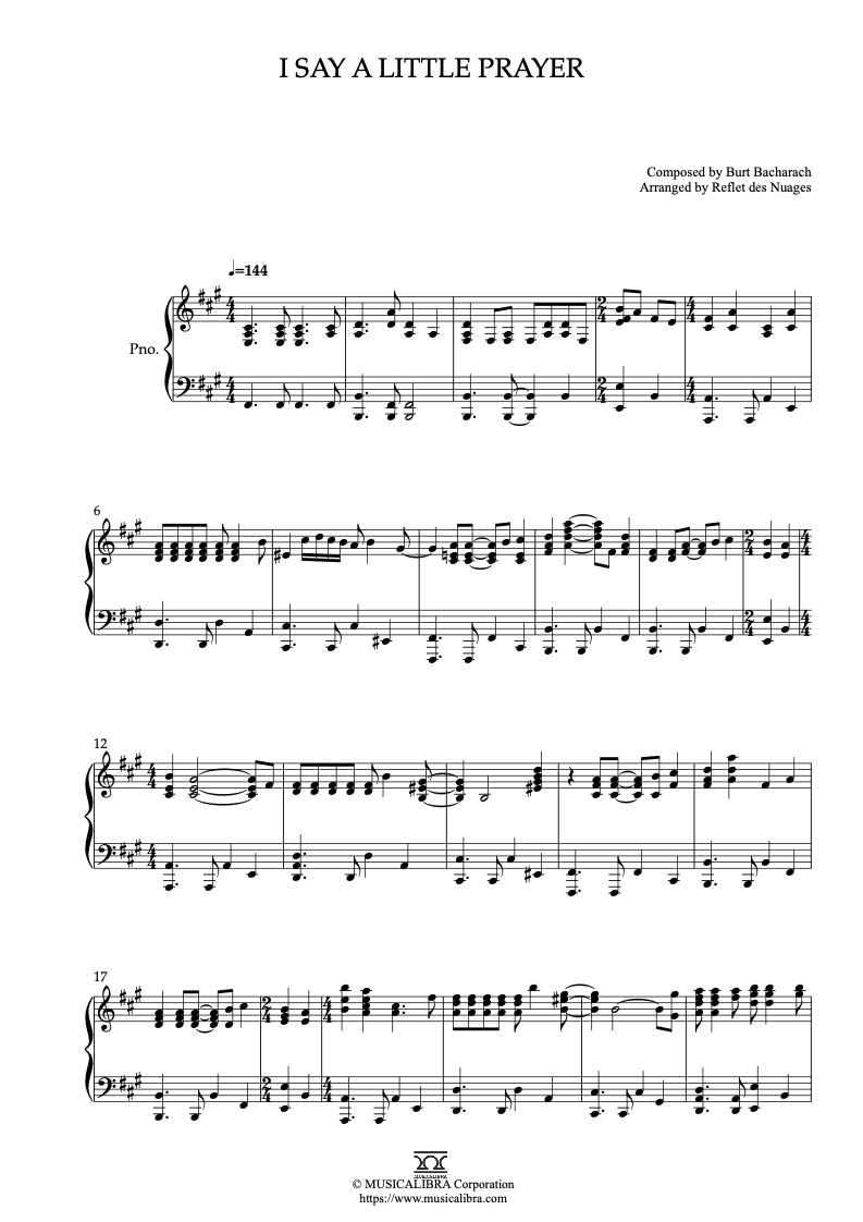 [PIANO SOLO SHEET MUSIC] I Say a Little Prayer : MUSICALIBRA