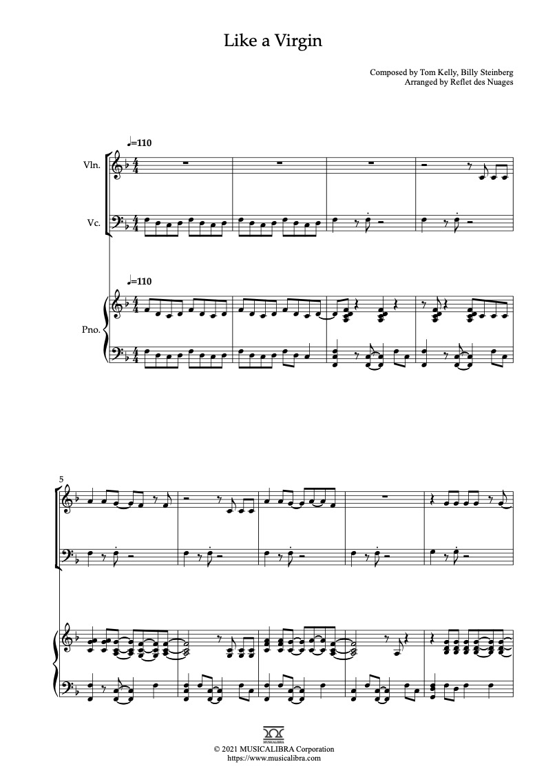 [TRIO 楽譜] Like a Virgin - ヴァイオリン、チェロ、ピアノトリオ 室内楽 アンサンブル : MUSICALIBRA JAPAN