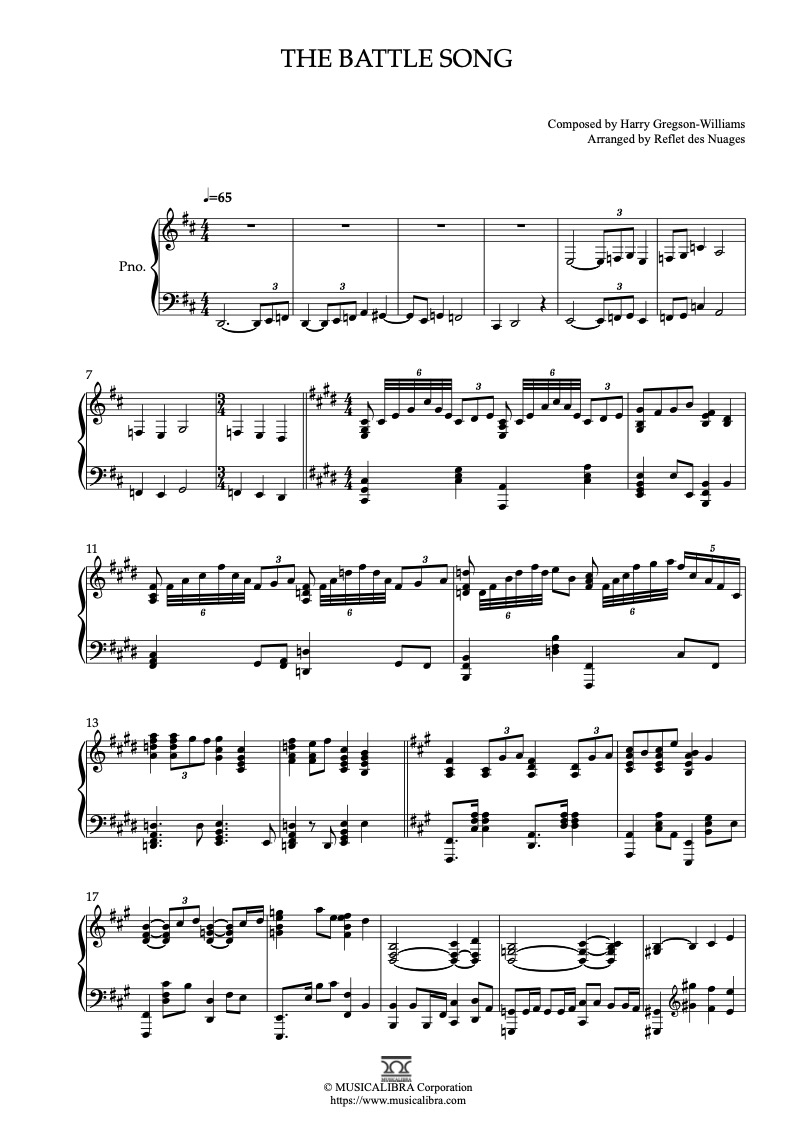 [PIANO SOLO 악보] The Battle Song 피아노 편곡 악보 : Musicalibra Korea
