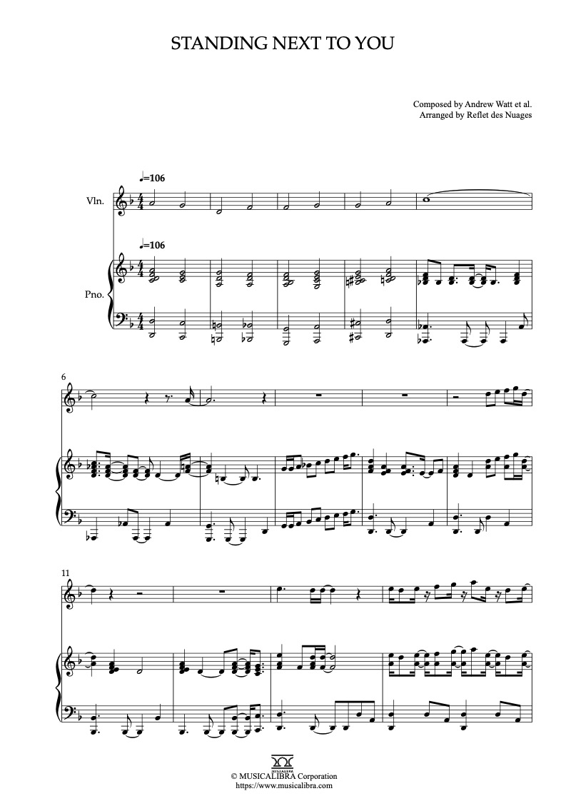 [DUET SHEET MUSIC] Standing Next to You - Violin and Piano Chamber ...