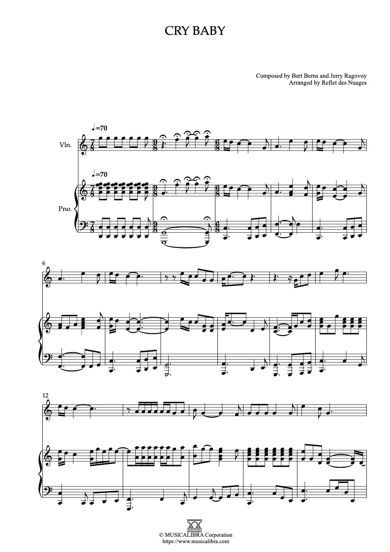 [DUET SHEET MUSIC] Cry Baby(Janis Joplin) - Violin and Piano Chamber ...