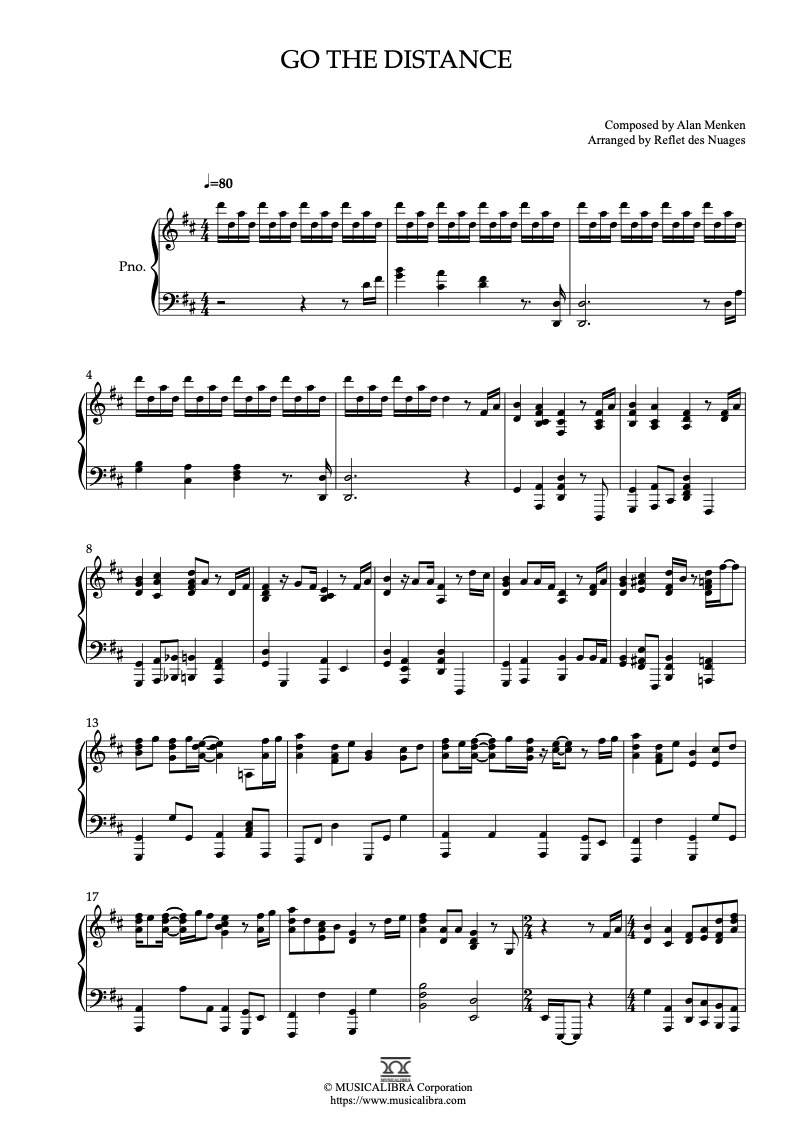 [PIANO SOLO 악보] Go the Distance 피아노 편곡 악보 : MUSICALIBRA KOREA