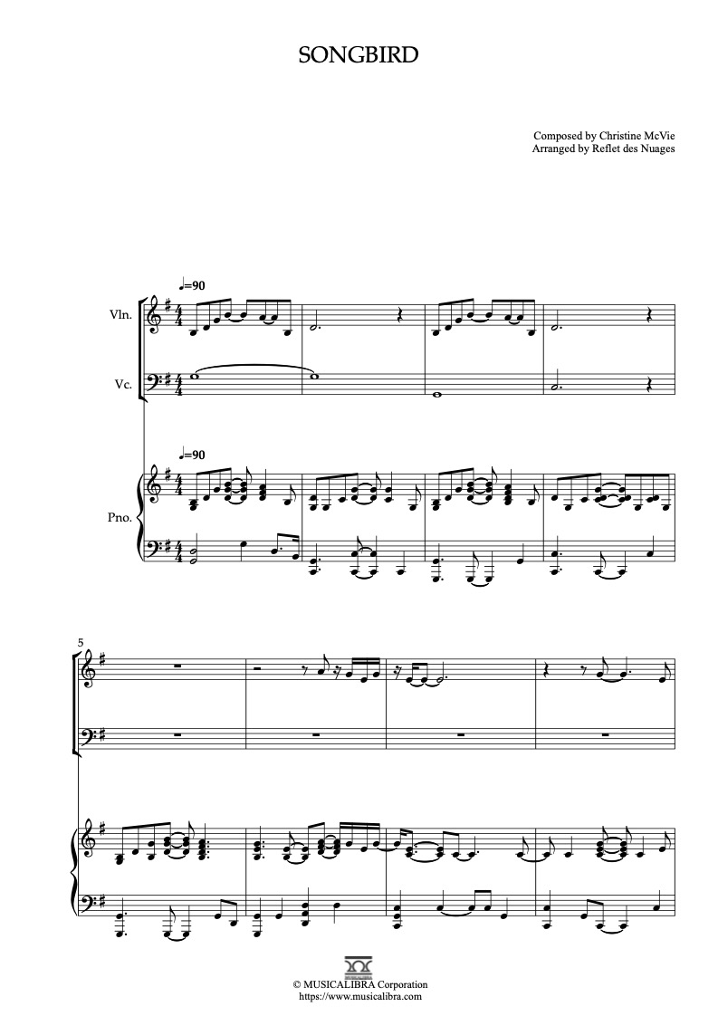 [TRIO SHEET MUSIC] Songbird(Eva Cassidy) - Violin, Cello and Piano ...