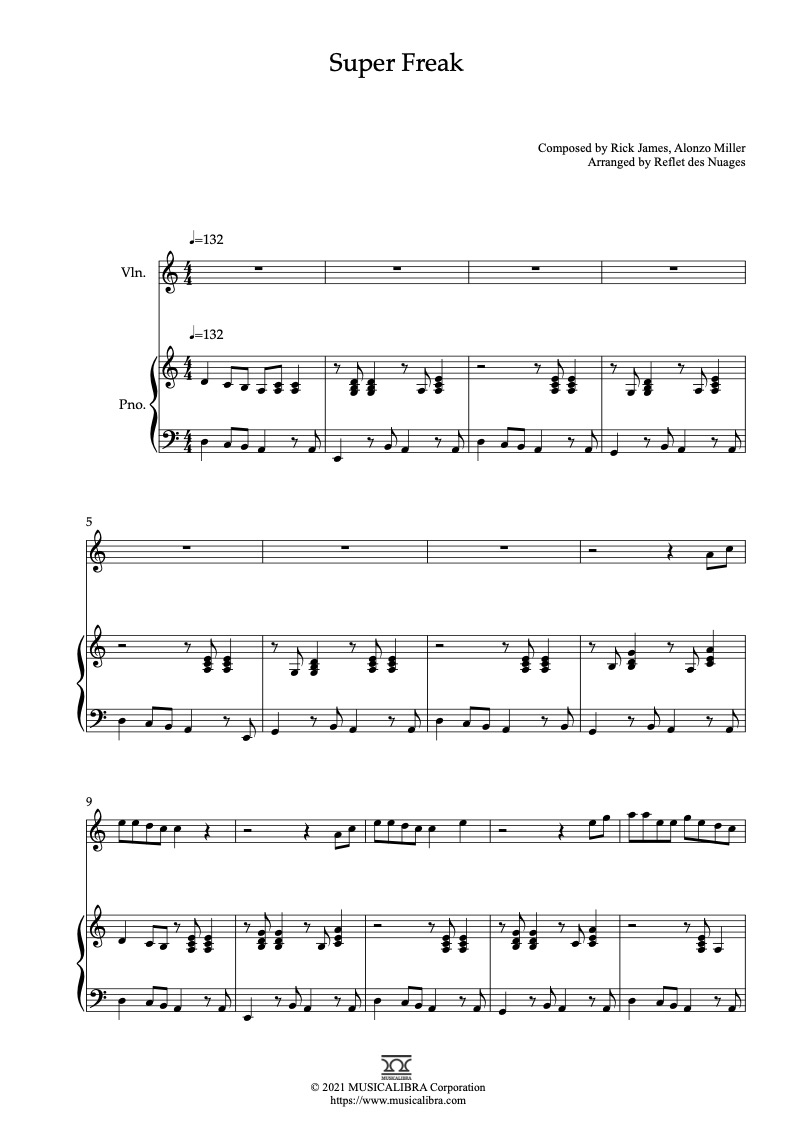 [DUET 楽譜] Super Freak - ヴァイオリン、ピアノデュエット 室内楽 アンサンブル : MUSICALIBRA JAPAN
