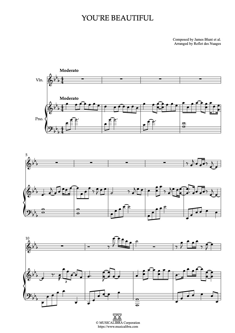 [DUET SHEET MUSIC] You're Beautiful - Violin and Piano Chamber Ensemble ...