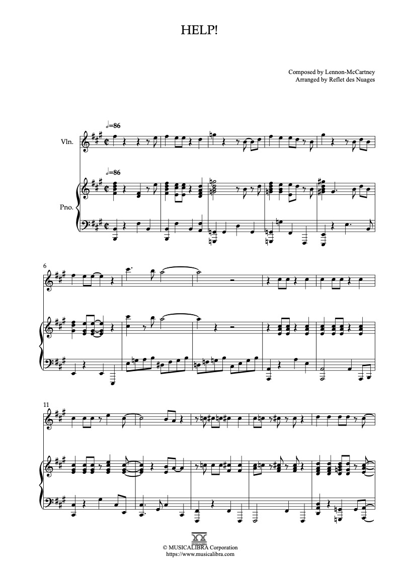 [DUET SHEET MUSIC] Help! - Violin and Piano Chamber Ensemble : MUSICALIBRA