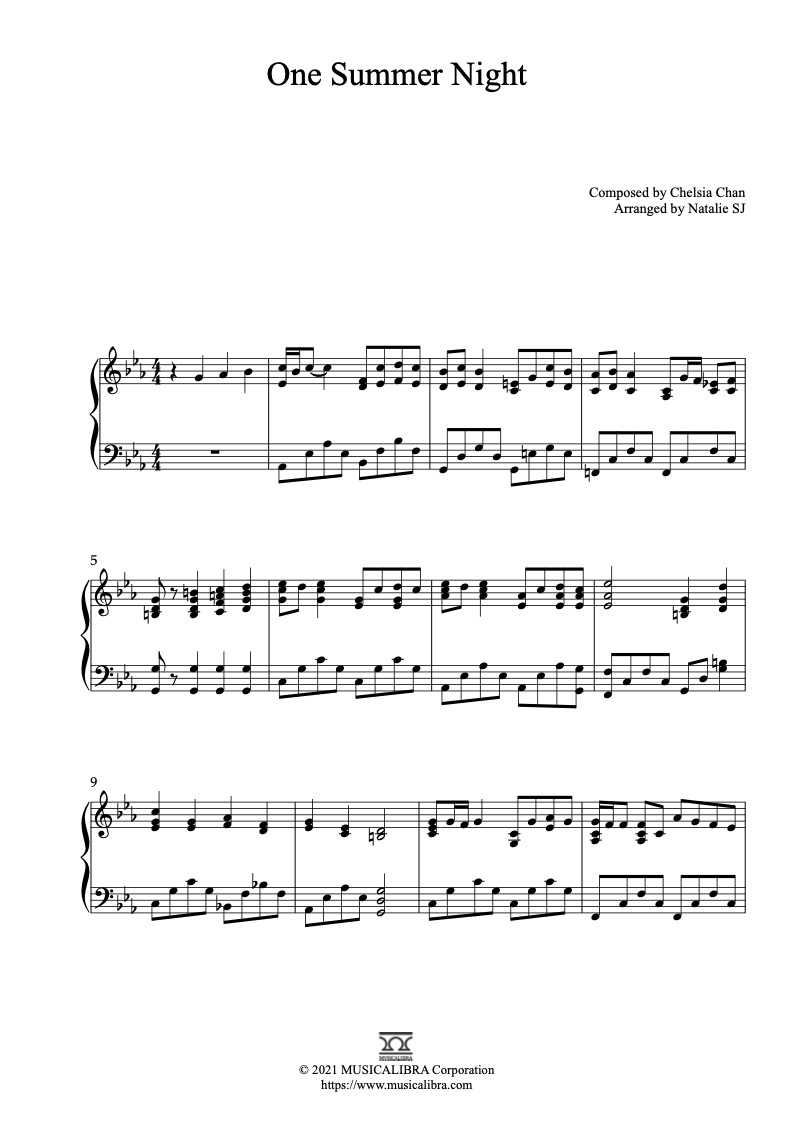 [PIANO SOLO 악보] One Summer Night 피아노 편곡 악보 : MUSICALIBRA KOREA