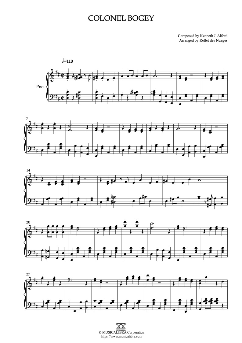 [PIANO SOLO SHEET MUSIC] Colonel Bogey : MUSICALIBRA