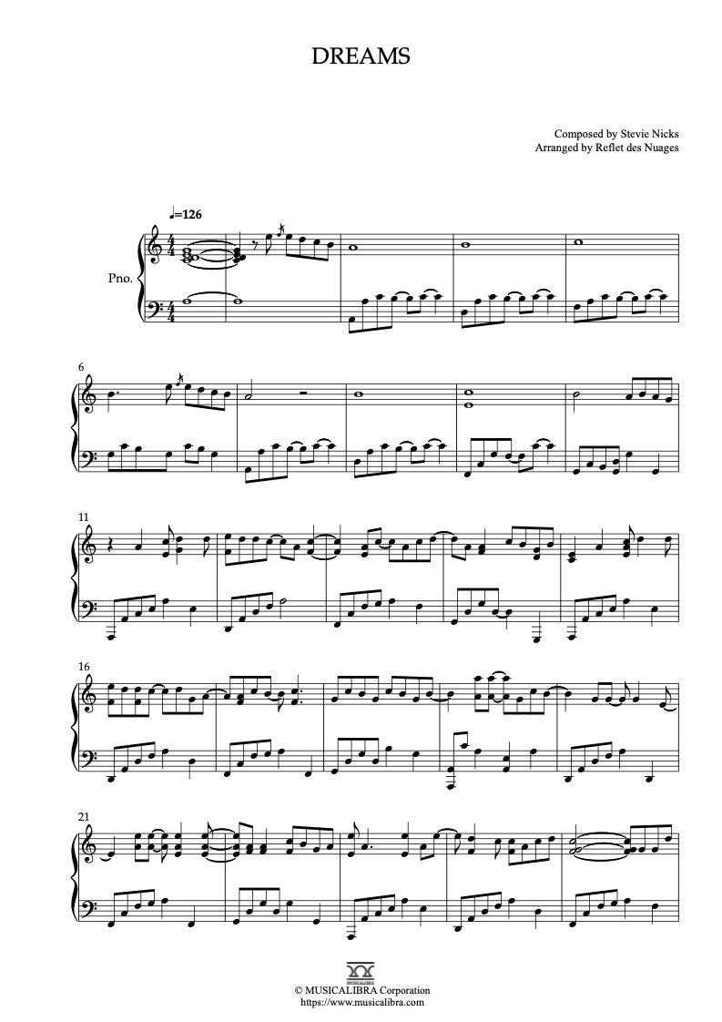 [PIANO SOLO SHEET MUSIC] Dreams : MUSICALIBRA