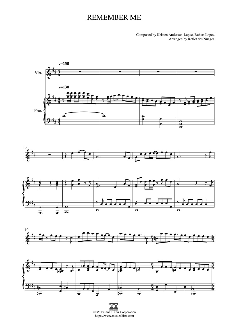 [DUET SHEET MUSIC] Remember Me - Violin and Piano Chamber Ensemble ...