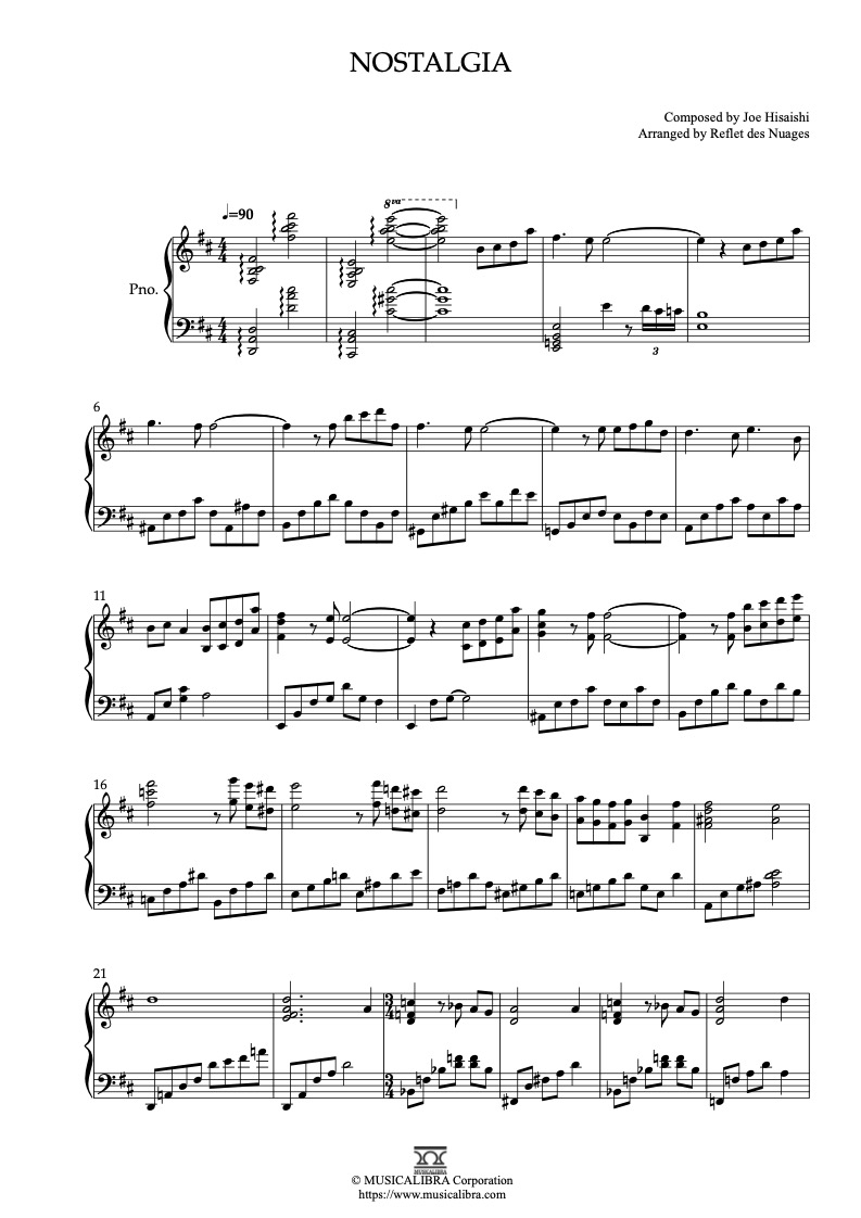 [PIANO SOLO SHEET MUSIC] Nostalgia : MUSICALIBRA