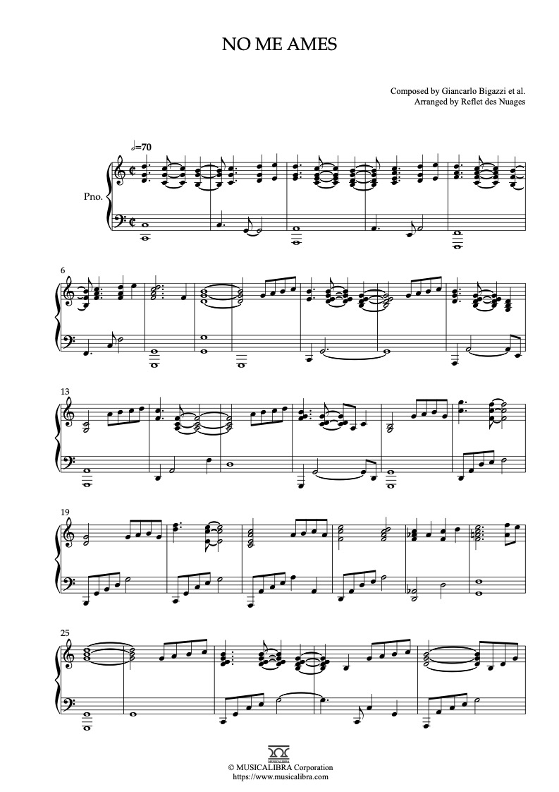 [PIANO SOLO SHEET MUSIC] No me ames : MUSICALIBRA
