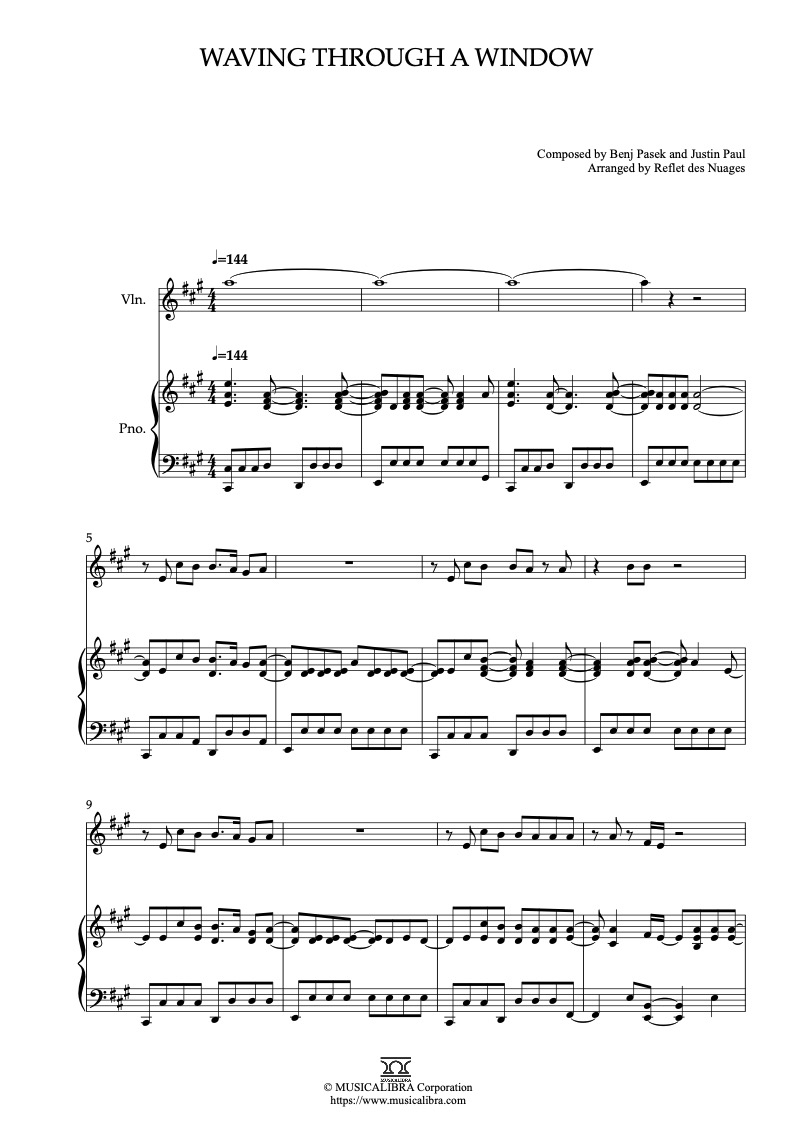 [DUET SHEET MUSIC] Waving Through a Window - Violin and Piano Chamber ...