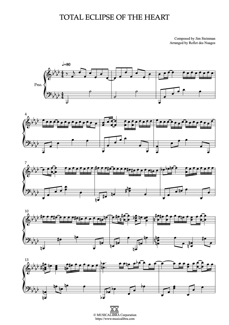 [PIANO SOLO SHEET MUSIC] Total Eclipse of the Heart : MUSICALIBRA