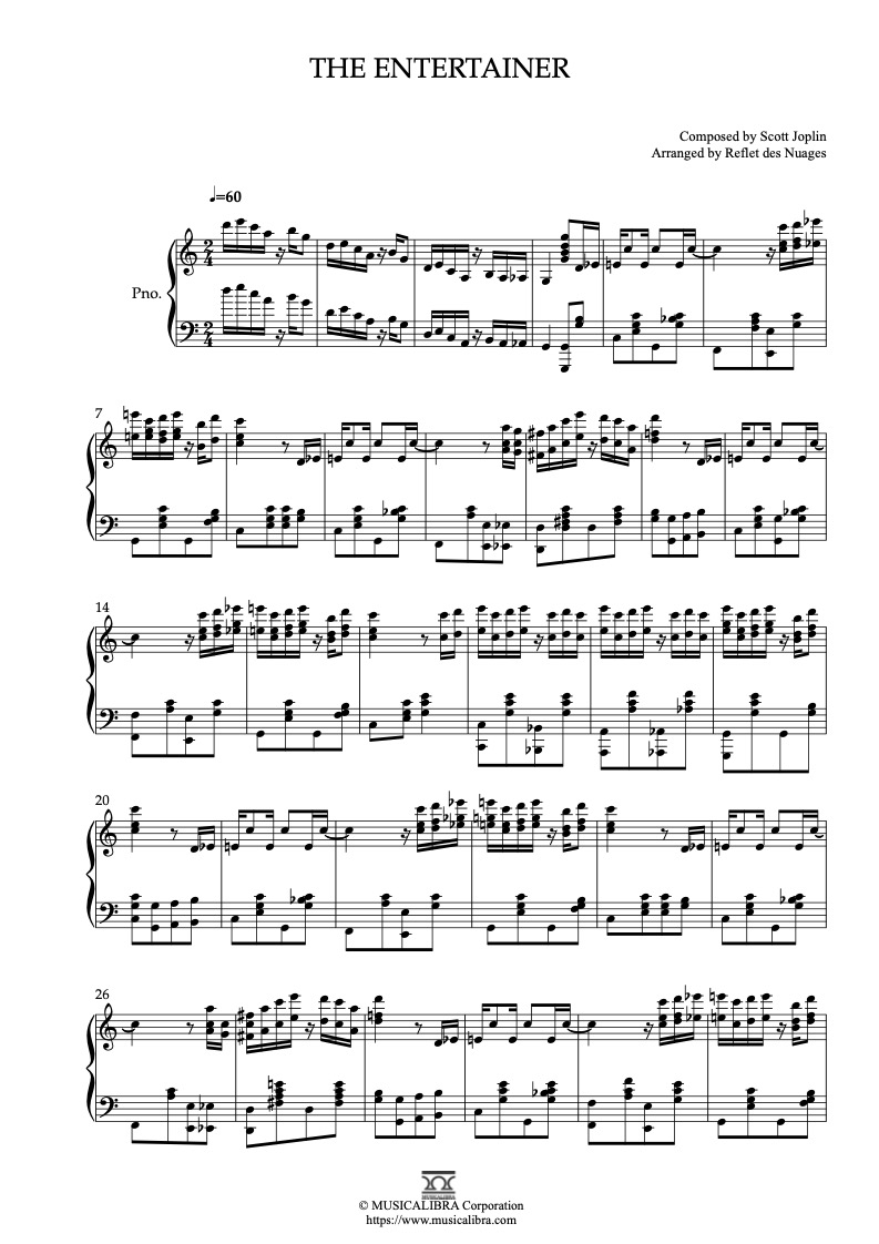 [PIANO SOLO 楽譜] The Entertainer ピアノ 編曲 楽譜 : Musicalibra Japan