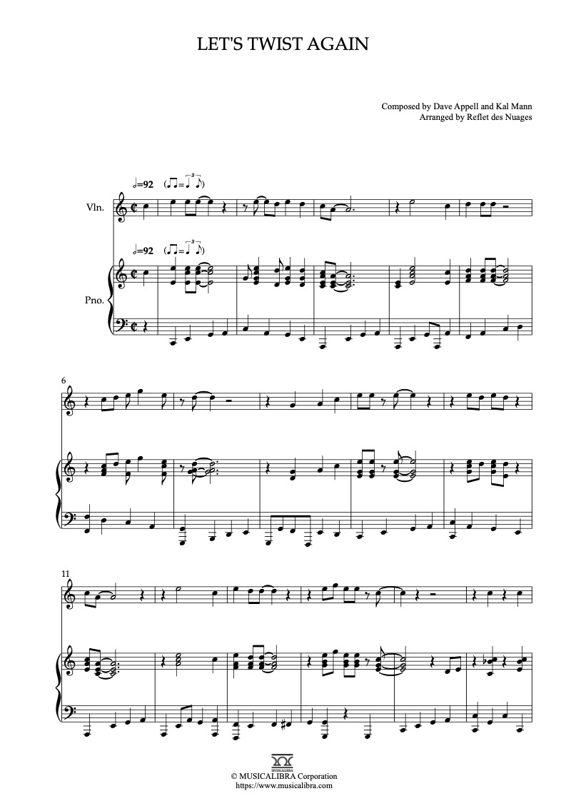 [DUET SHEET MUSIC] Let's Twist Again - Violin and Piano Chamber Ensemble : MUSICALIBRA