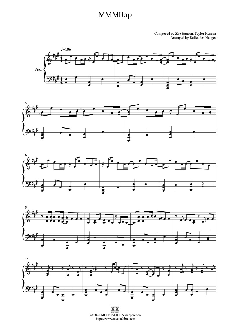 [PIANO SOLO 楽譜] MMMBop ピアノ 編曲 楽譜 : MUSICALIBRA JAPAN