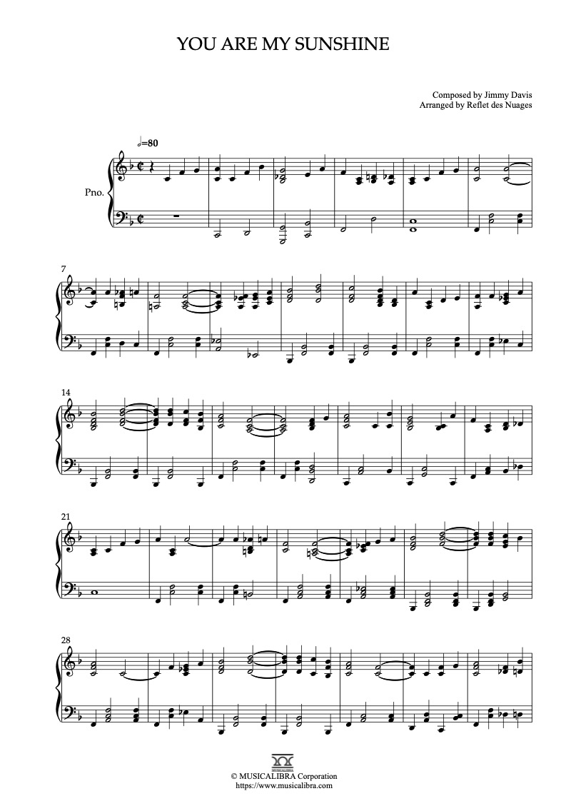 [PIANO SOLO 楽譜] You Are My Sunshine ピアノ 編曲 楽譜 : Musicalibra Japan