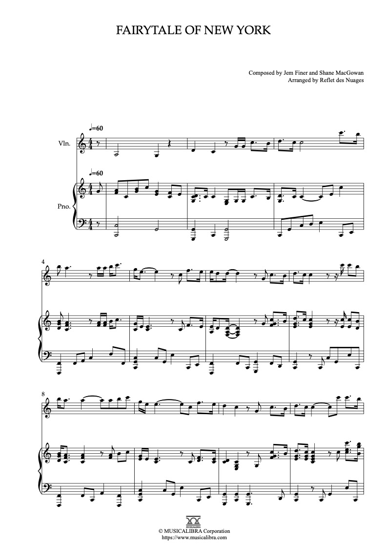 [DUET 악보] Fairytale of New York 편곡 악보 - 바이올린, 피아노 실내악 앙상블 : MUSICALIBRA ...