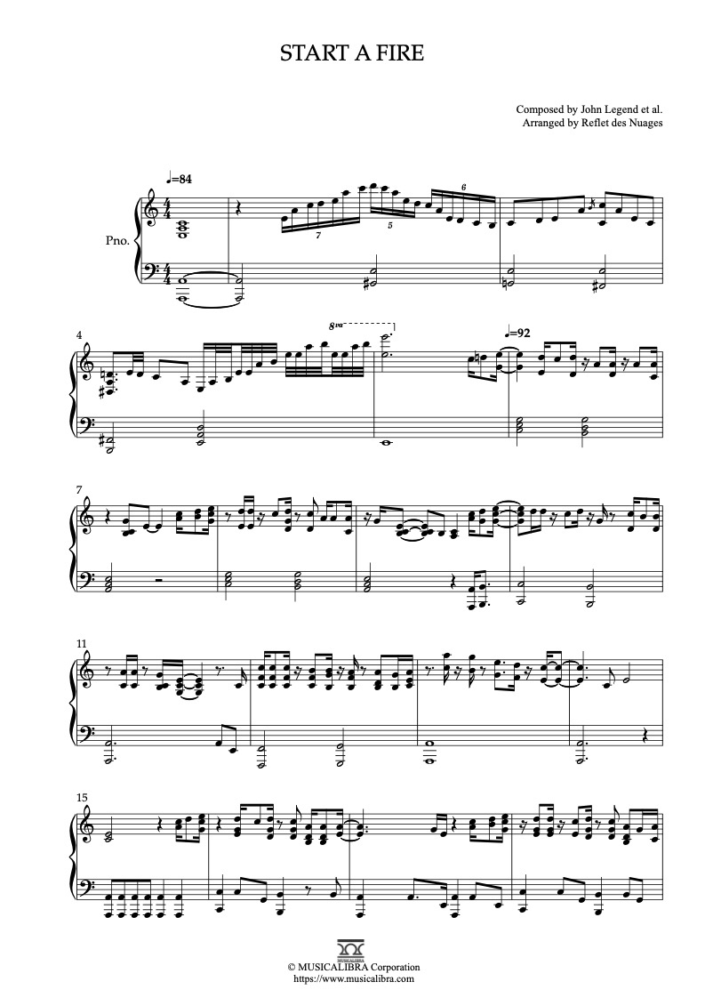 [PIANO SOLO 악보] Start a Fire 피아노 편곡 악보 : MUSICALIBRA KOREA