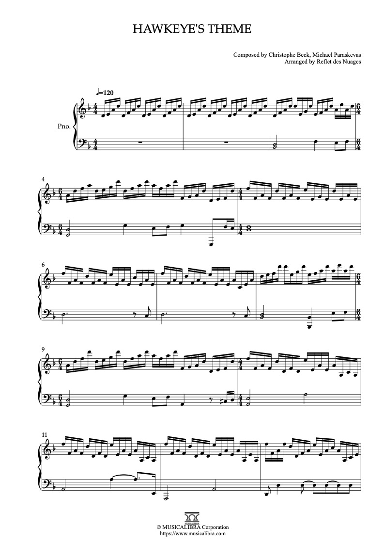 [PIANO SOLO SHEET MUSIC] Hawkeye's Theme : Musicalibra
