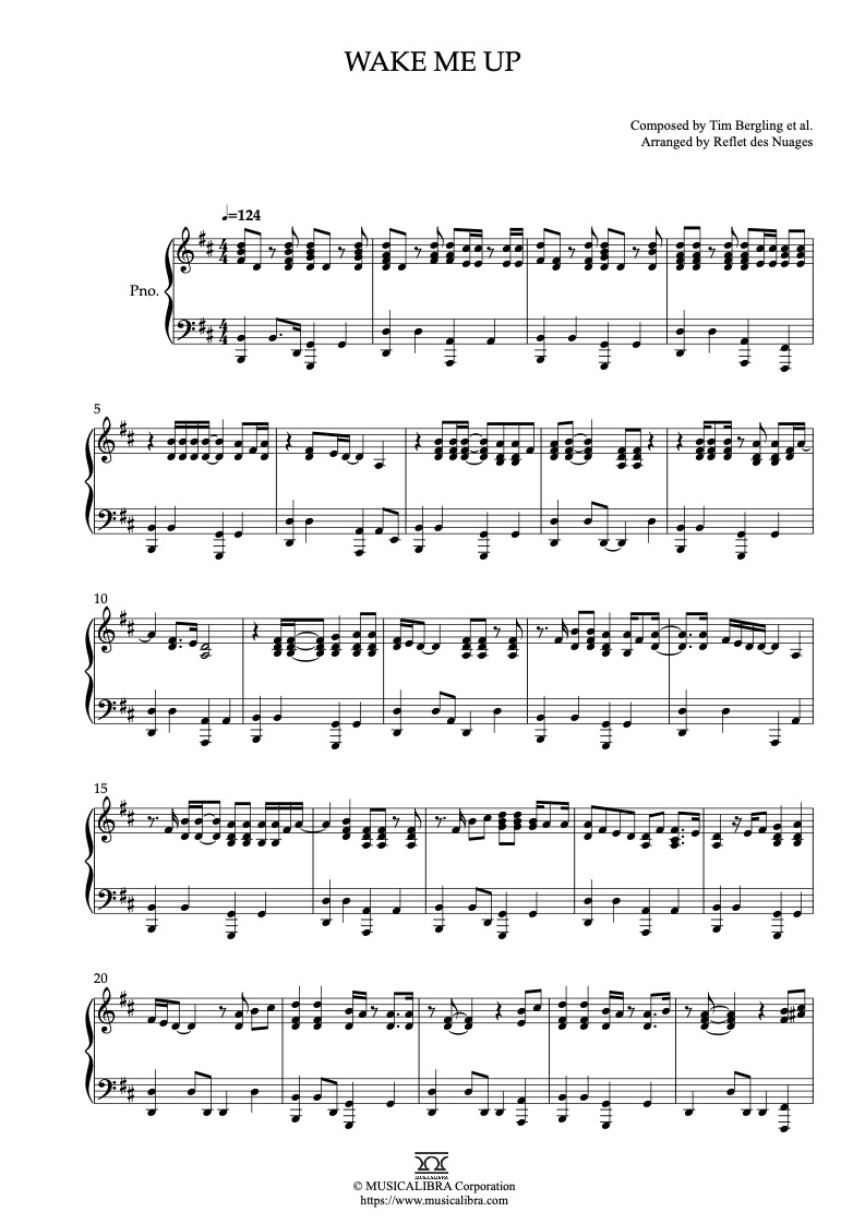 [PIANO SOLO 악보] Wake Me Up(Avicii) 피아노 편곡 악보 : Musicalibra Korea