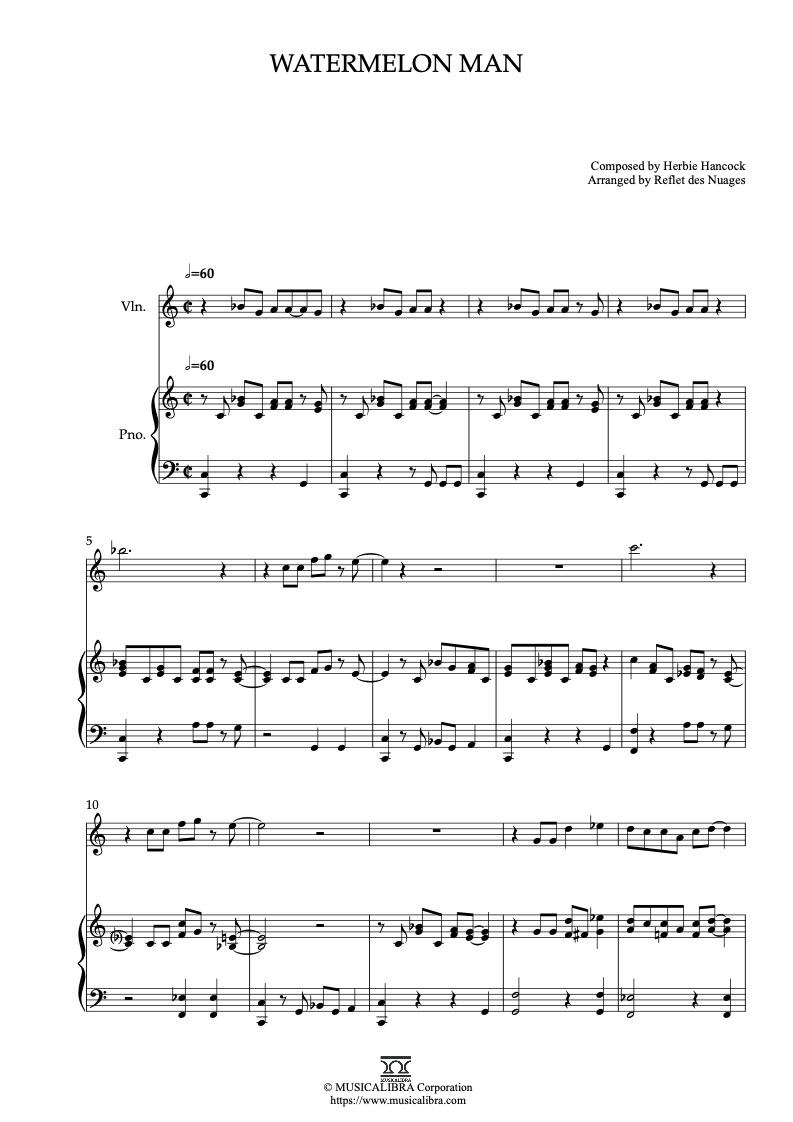 [DUET SHEET MUSIC] Watermelon Man - Violin and Piano Chamber Ensemble ...