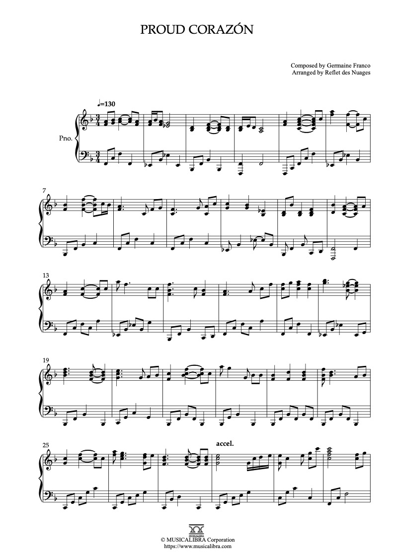 [PIANO SOLO SHEET MUSIC] Proud Corazón : MUSICALIBRA