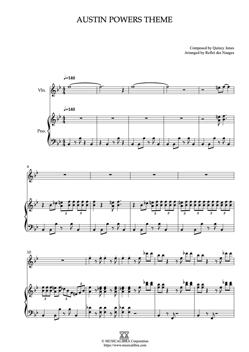 [DUET SHEET MUSIC] Austin Powers Theme - Violin and Piano Chamber ...