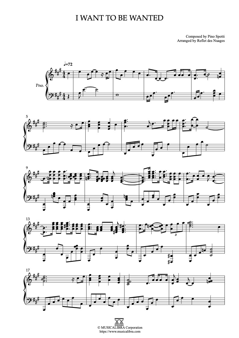 [PIANO SOLO SHEET MUSIC] I Want To Be Wanted : MUSICALIBRA