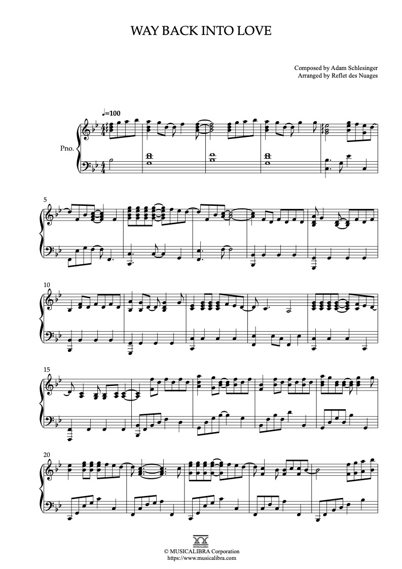 [PIANO SOLO 악보] Way Back Into Love 피아노 편곡 악보 : MUSICALIBRA KOREA
