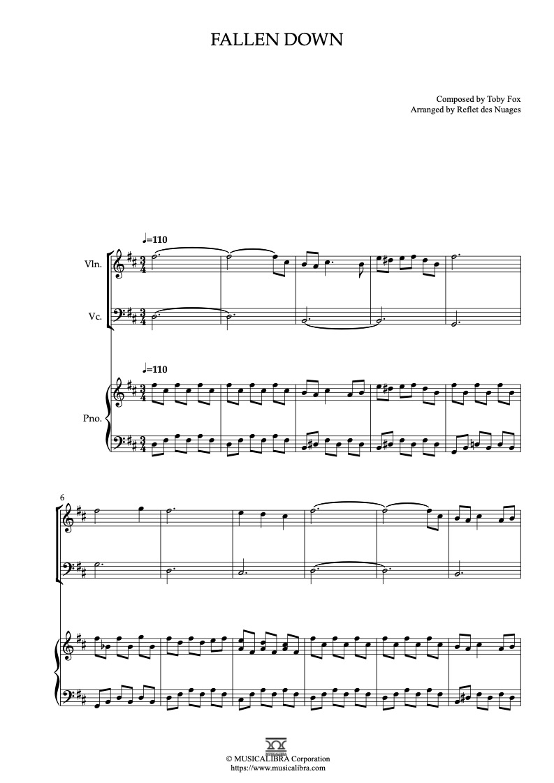 [TRIO SHEET MUSIC] Fallen Down - Violin, Cello and Piano Chamber ...