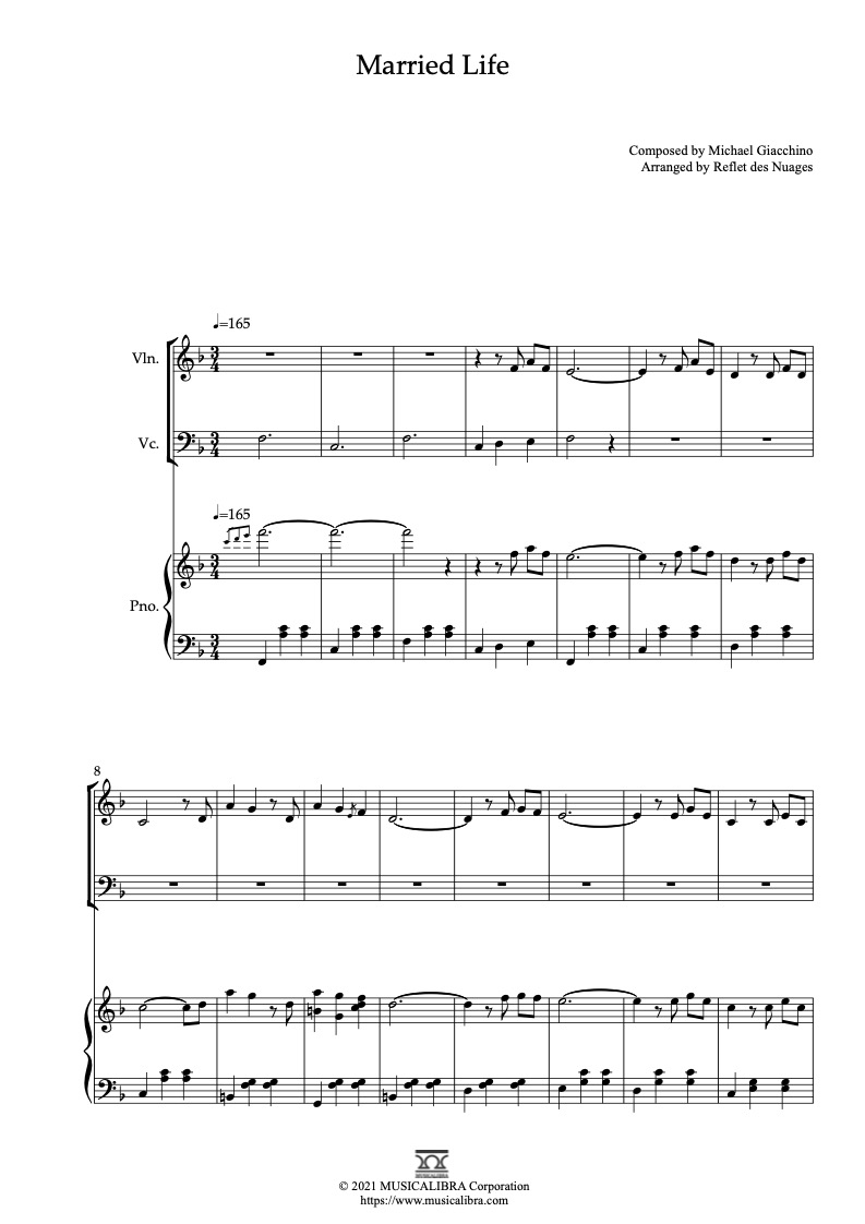 [TRIO 楽譜] Married Life - ヴァイオリン、チェロ、ピアノトリオ 室内楽 アンサンブル : Musicalibra Japan