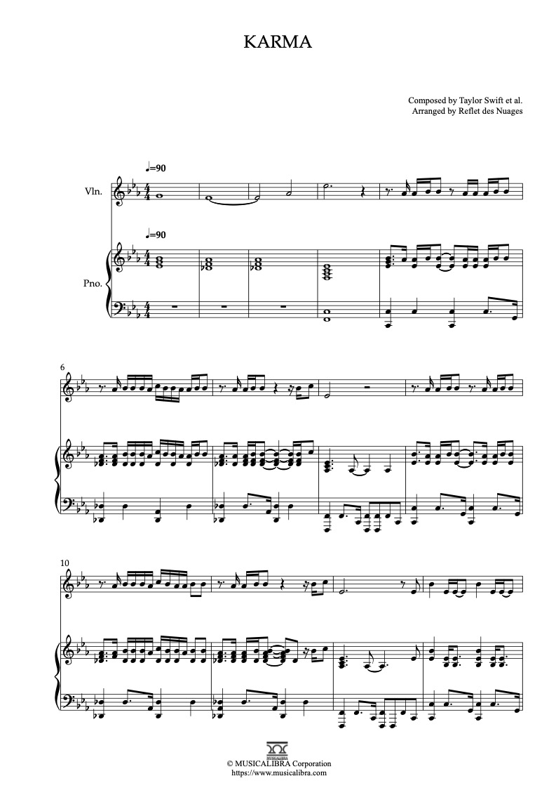 [DUET SHEET MUSIC] Karma(Taylor Swift) - Violin and Piano Chamber ...