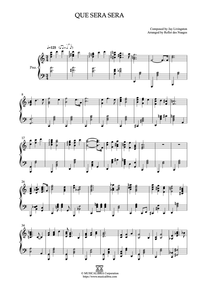 [PIANO SOLO SHEET MUSIC] Que sera sera : MUSICALIBRA