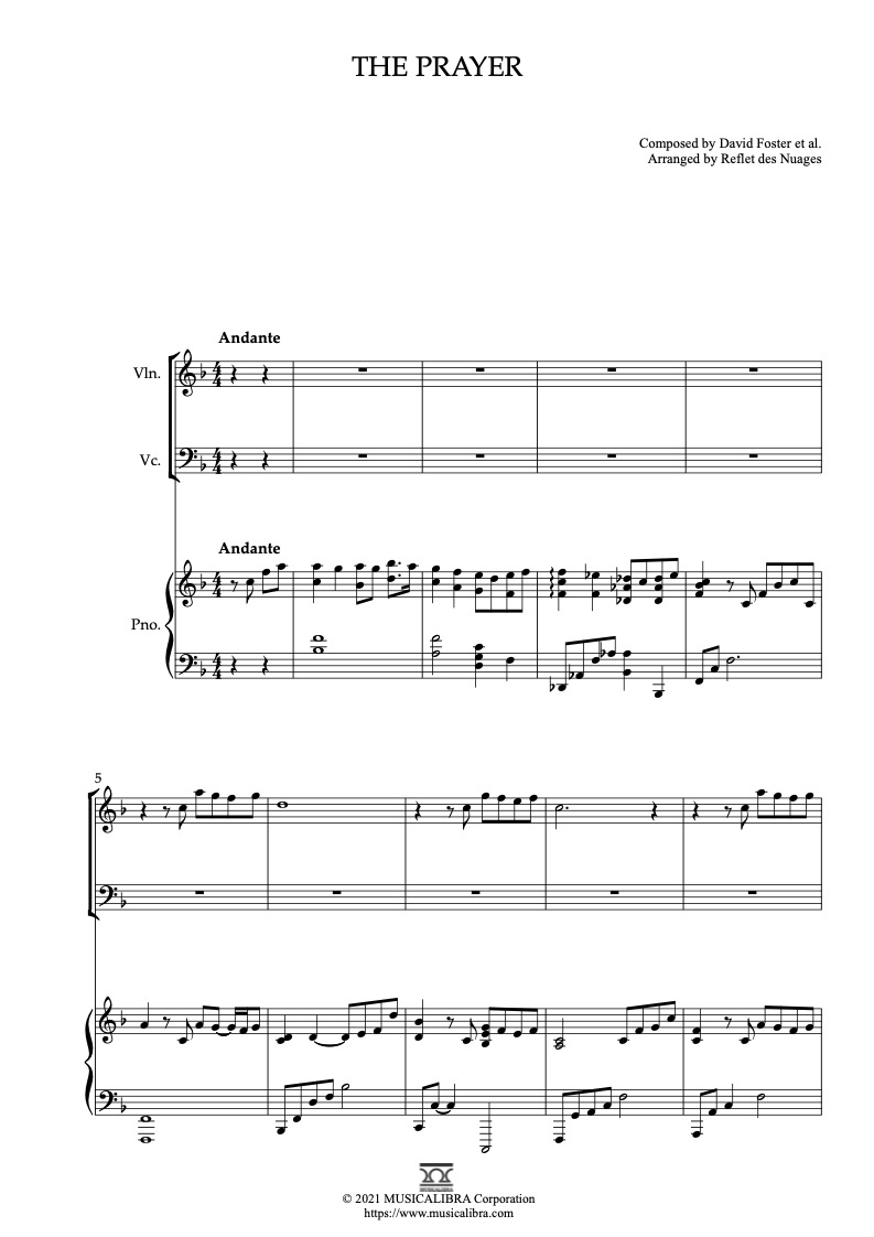 [TRIO SHEET MUSIC] The Prayer - Violin, Cello and Piano Chamber ...